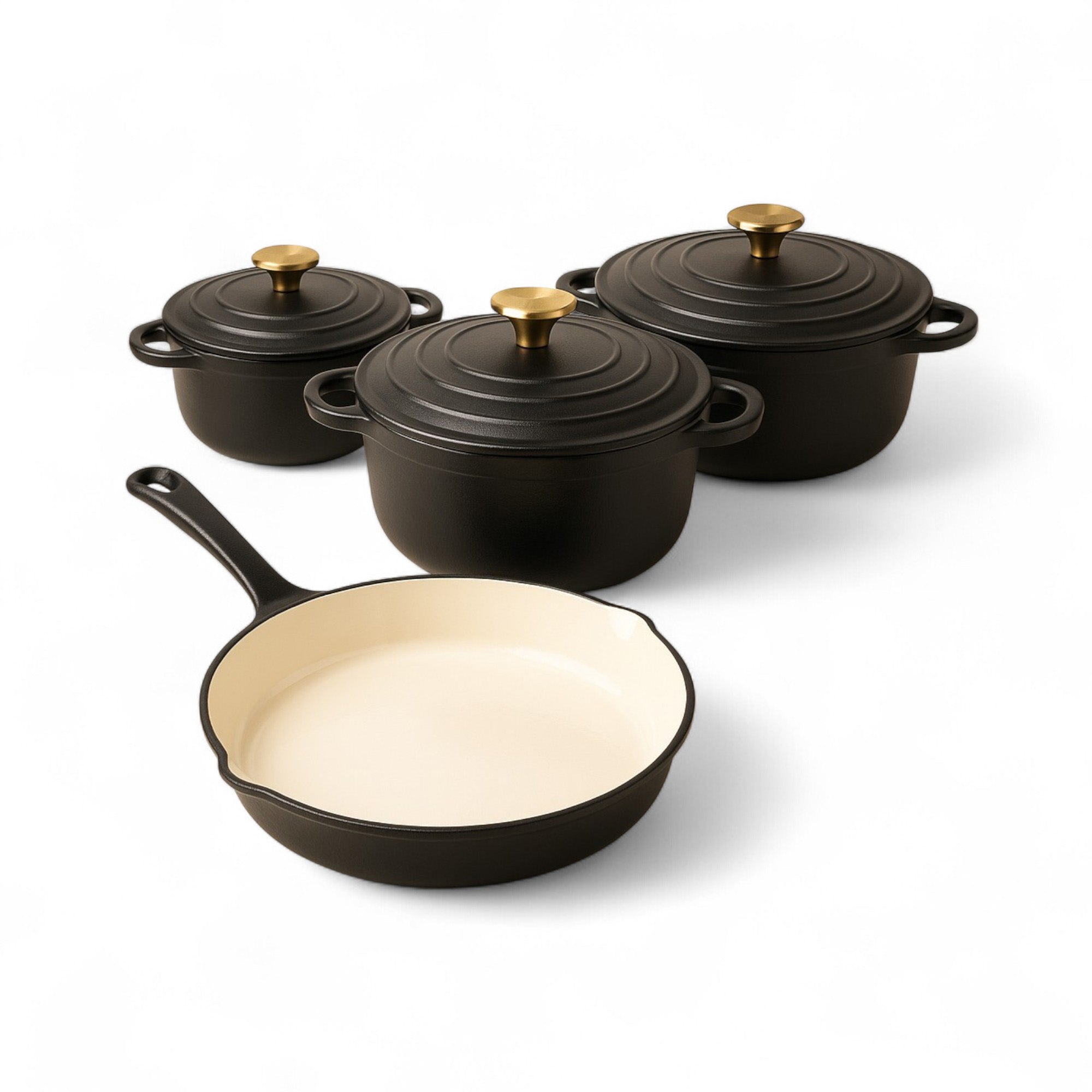 CH 7 Piece Cast Iron Pot Set Black & Gold – Bawas Furnishers