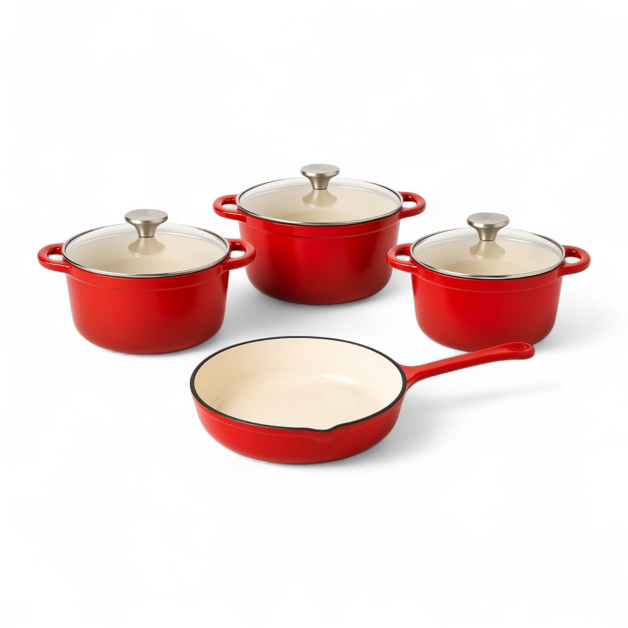 CH 7 Piece Cast Iron Pot Set with Glass Lids Red – Bawas Furnishers