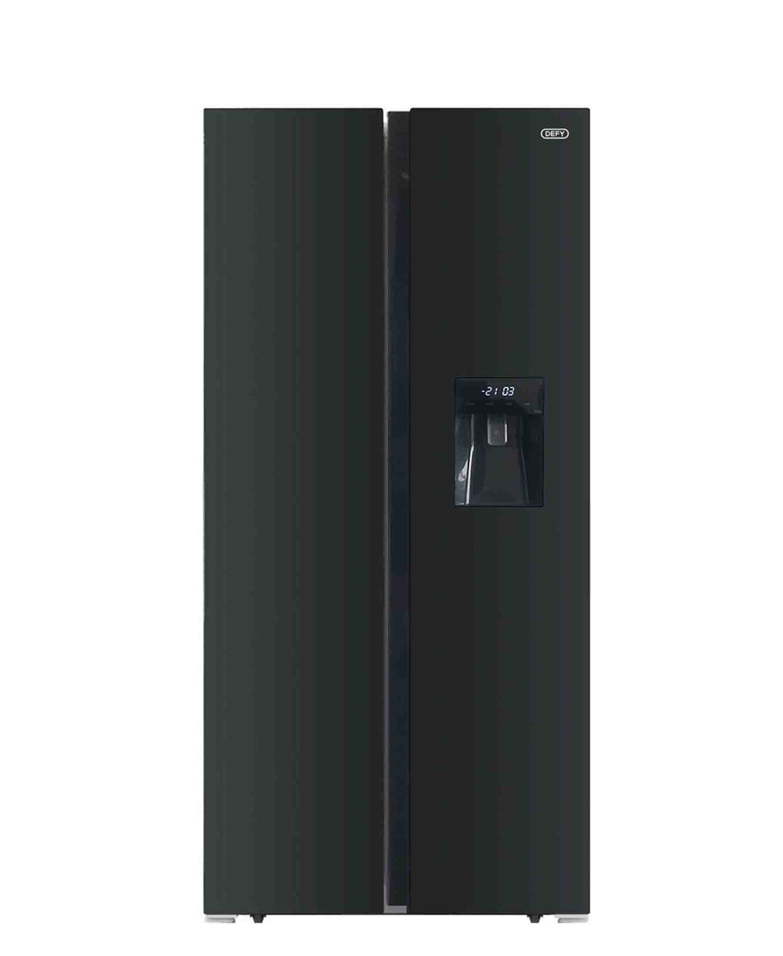 Defy 496Lt Black Glass Side by Side WD Fridge - Black – Bawas Furnishers