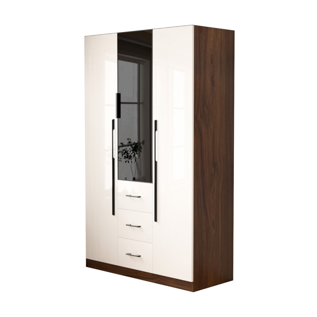 3 Door Wardrobe White Wood Grain – MW33GL – Bawas Furnishers