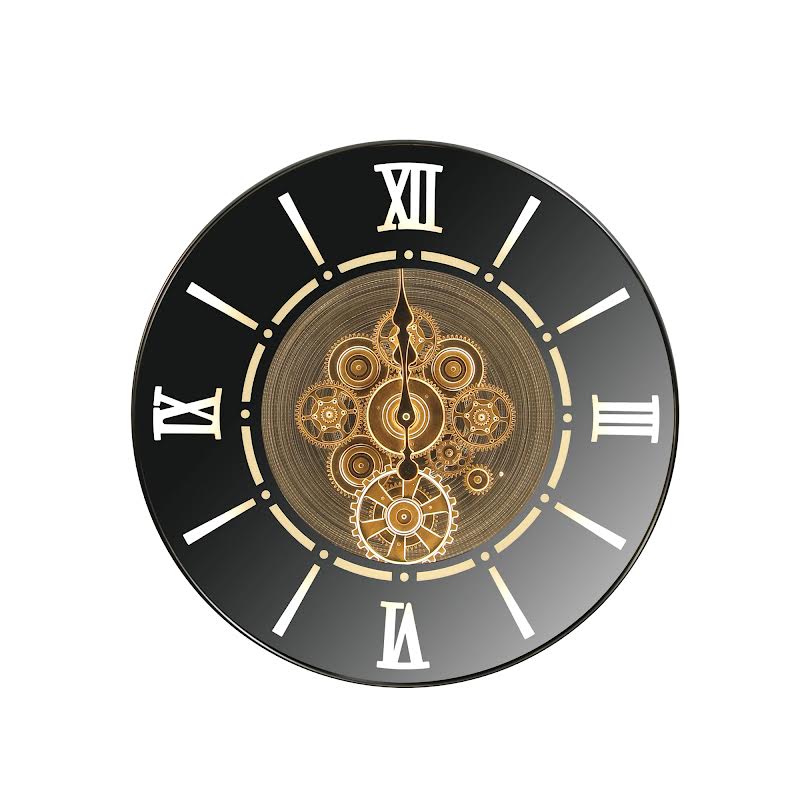LED Round 60cm Marco Map Industrial Moving Cogs Wall Clock Silver ...